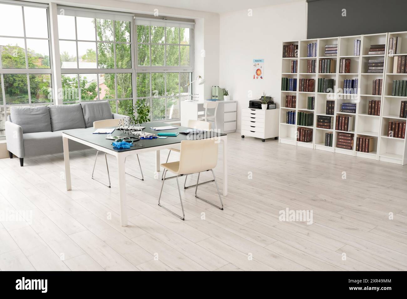 Interior of medical office with table, sofa and bookshelf Stock Photo ...