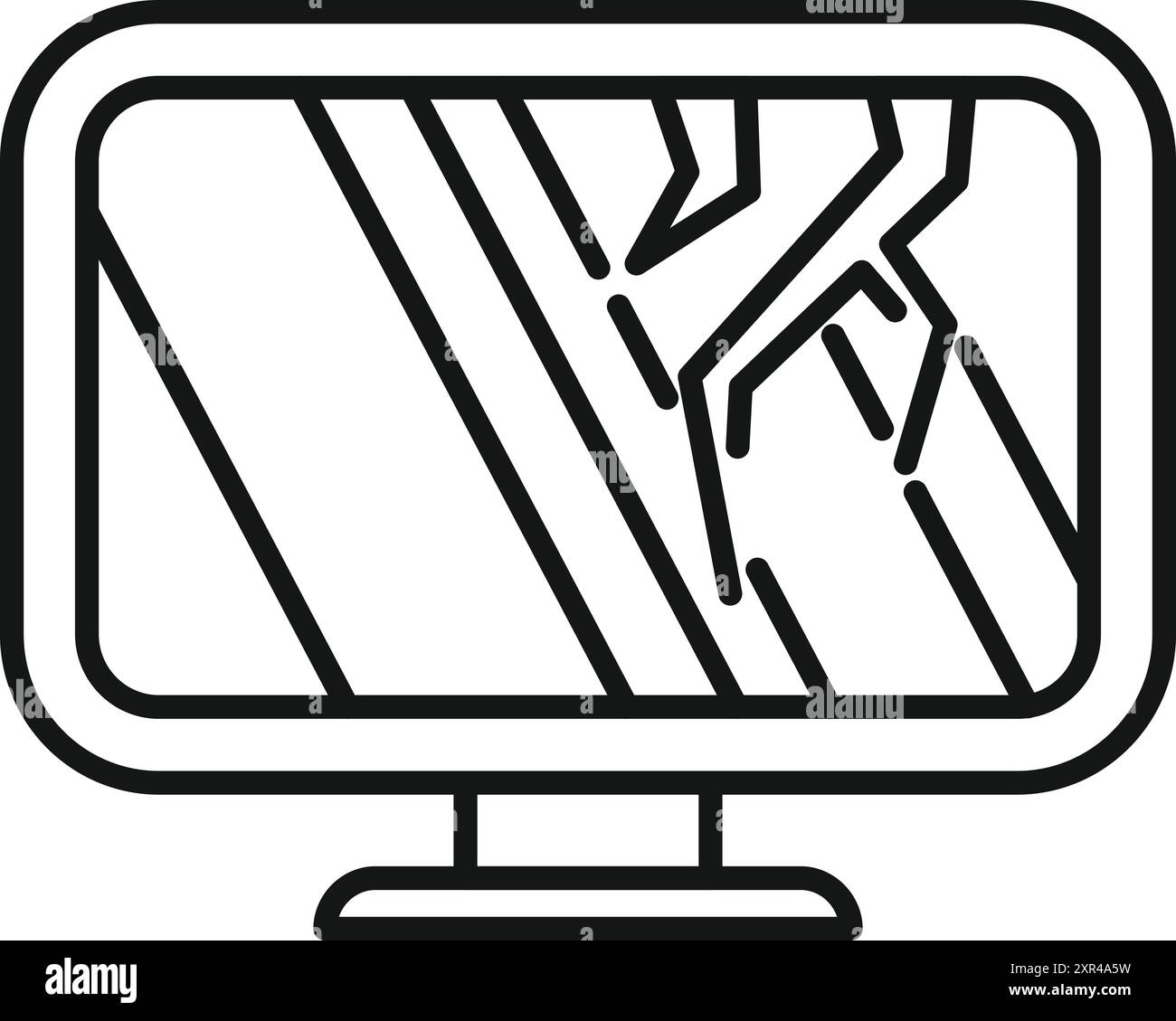 Line drawing of a computer monitor with visible cracks on the screen ...