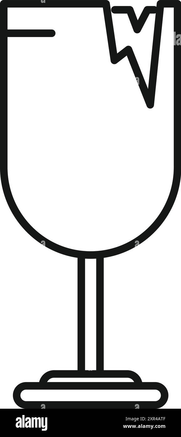 Simple thin line icon of a broken glass, representing a fragile object ...