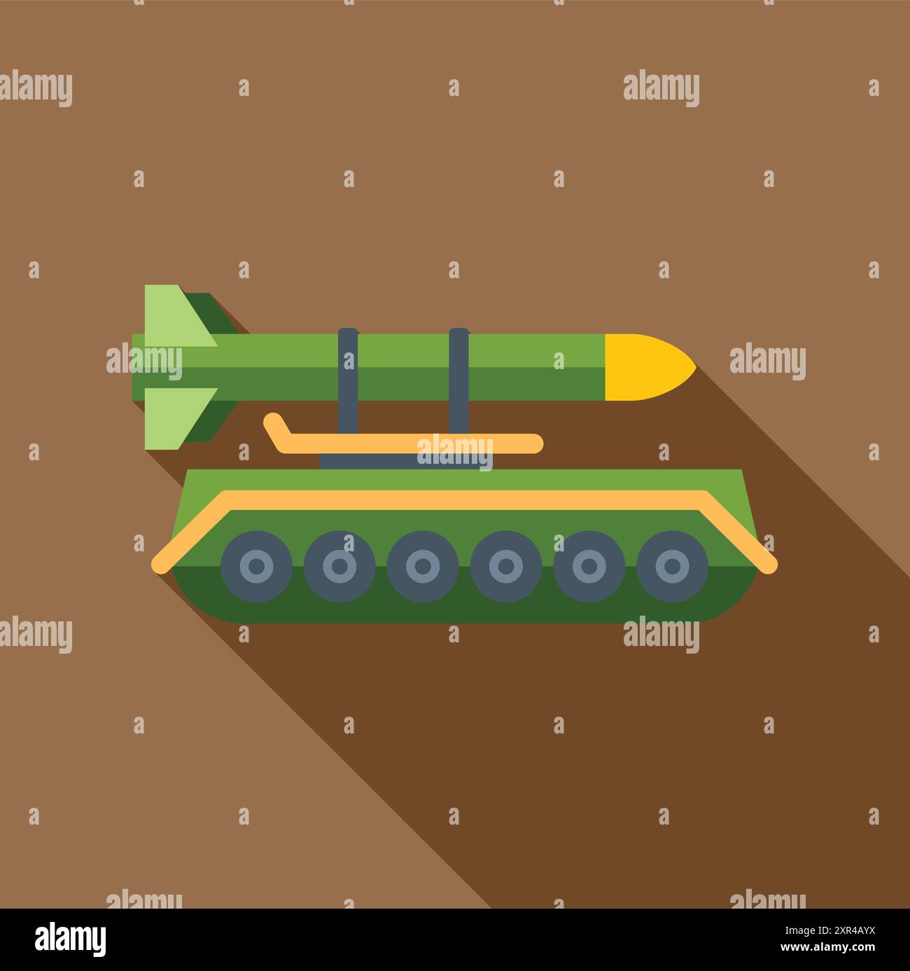 Illustration of a military tank launching a missile, depicted in a flat ...