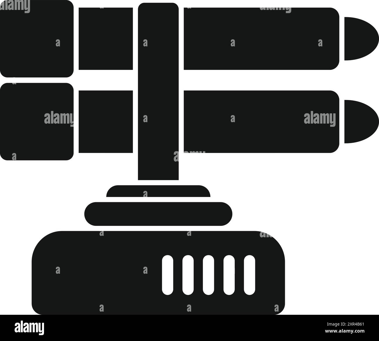 Military rocket launcher standing on platform designed in solid icon ...