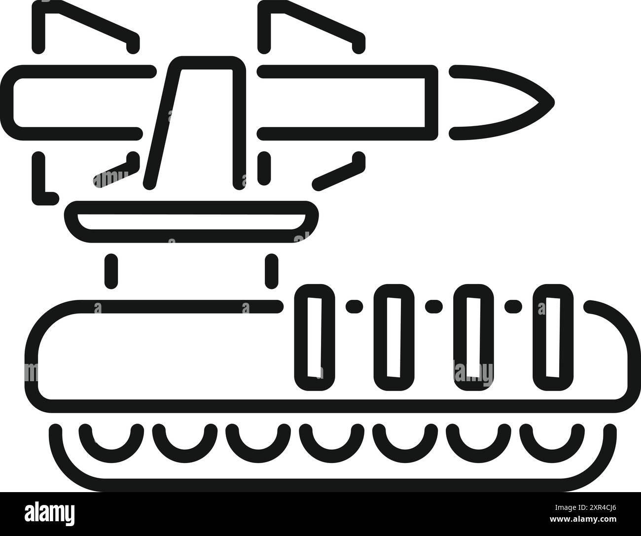 Line art icon of a missile launcher system mounted on a tracked vehicle ...