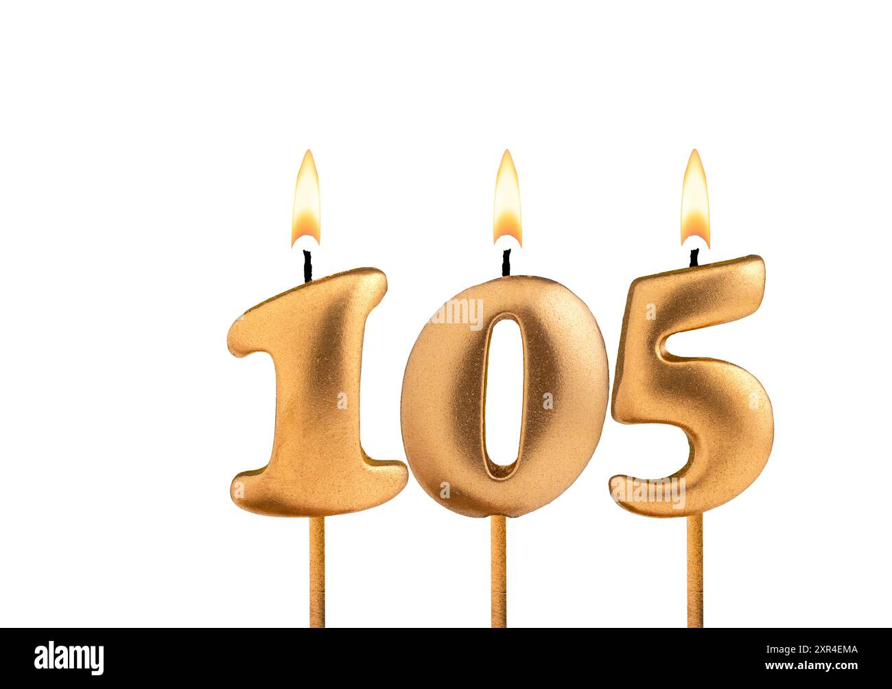 Golden candle number 105 - Birthday on white background Stock Photo - Alamy