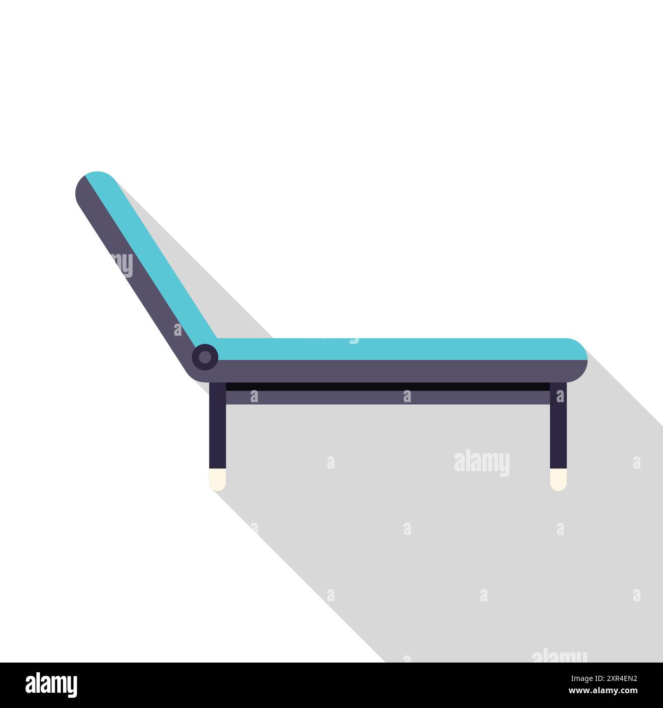 Adjustable medical examination table with blue upholstery standing in a ...