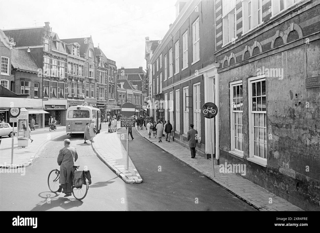 Junction Gierstraat - Grote Houtstraat with bus stop and the Proveniershuis in Haarlem in the ...