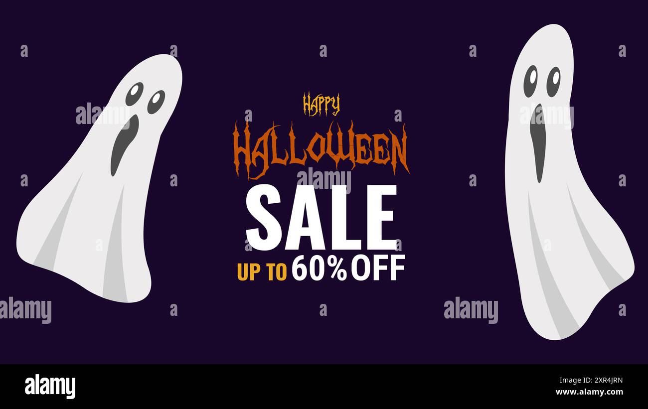 Halloween sale promo banner template offer design. Terrible ghosts ...
