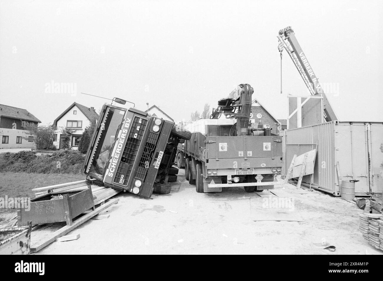 Overturned truck at construction site, construction company Midreth, 00 ...