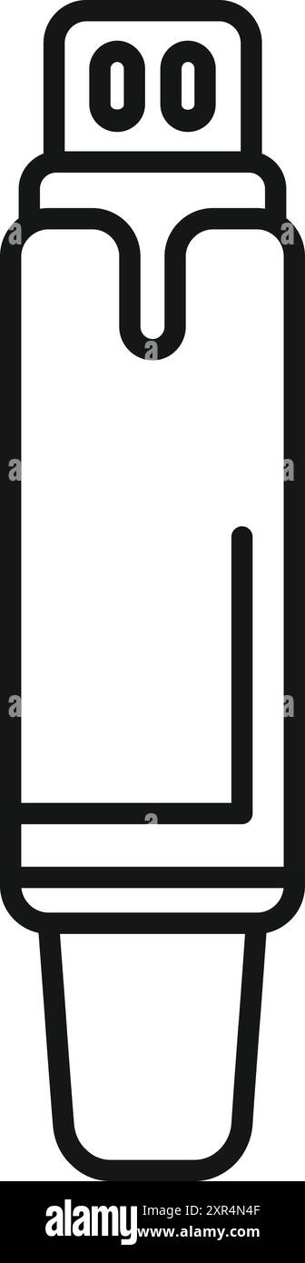 Usb flash drive with cap icon, outline style, isolated on white ...