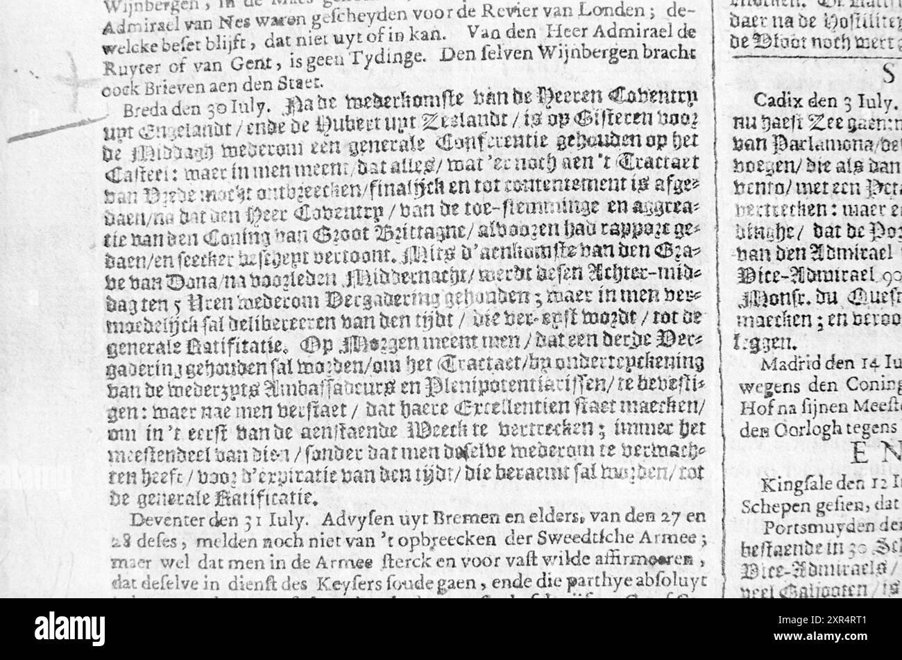 Photo of a 17th century newspaper. (Sincere Haerlemsche Courant?), Whizgle Dutch News: Historic ...