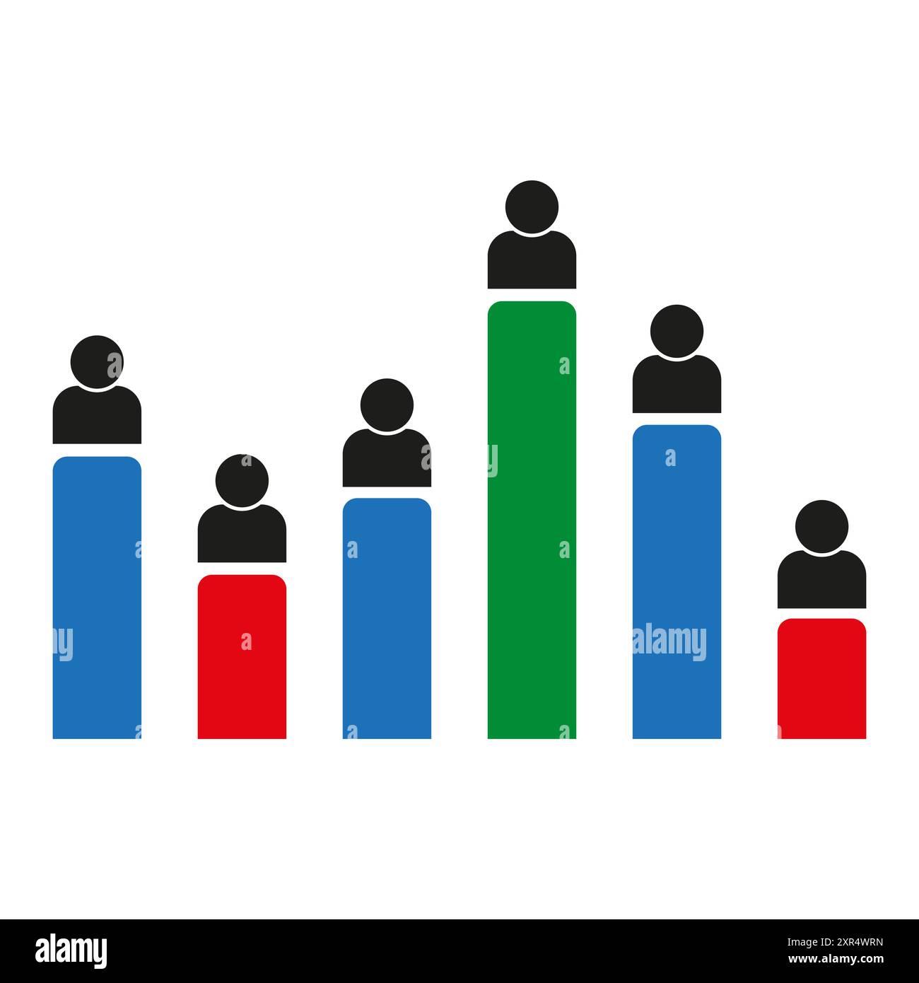 People bar chart. Colorful data visualization. Demographic analysis icon. Statistical vector ...