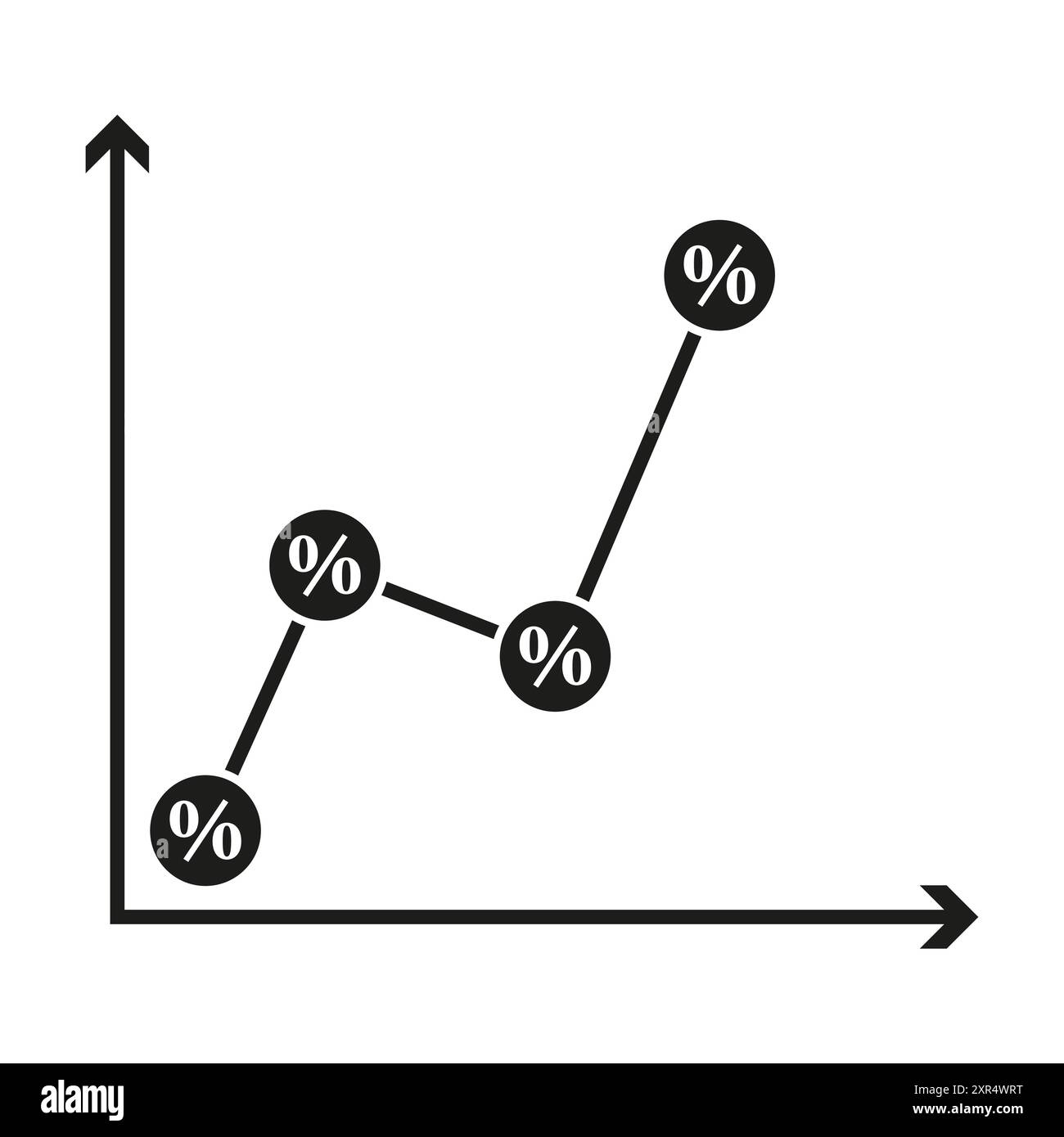 Percentage graph icon. Line chart with percentage symbols. Black and ...