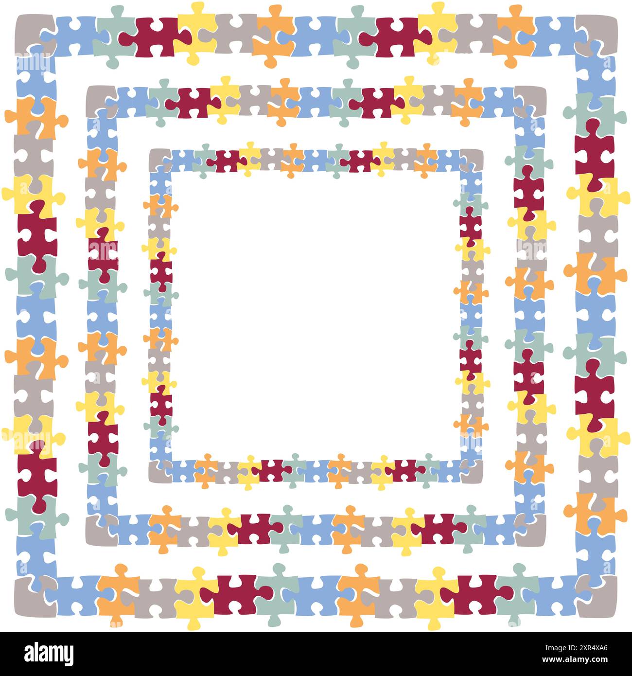 Colorful puzzle frame. Jigsaw piece border. Vector puzzle pattern ...