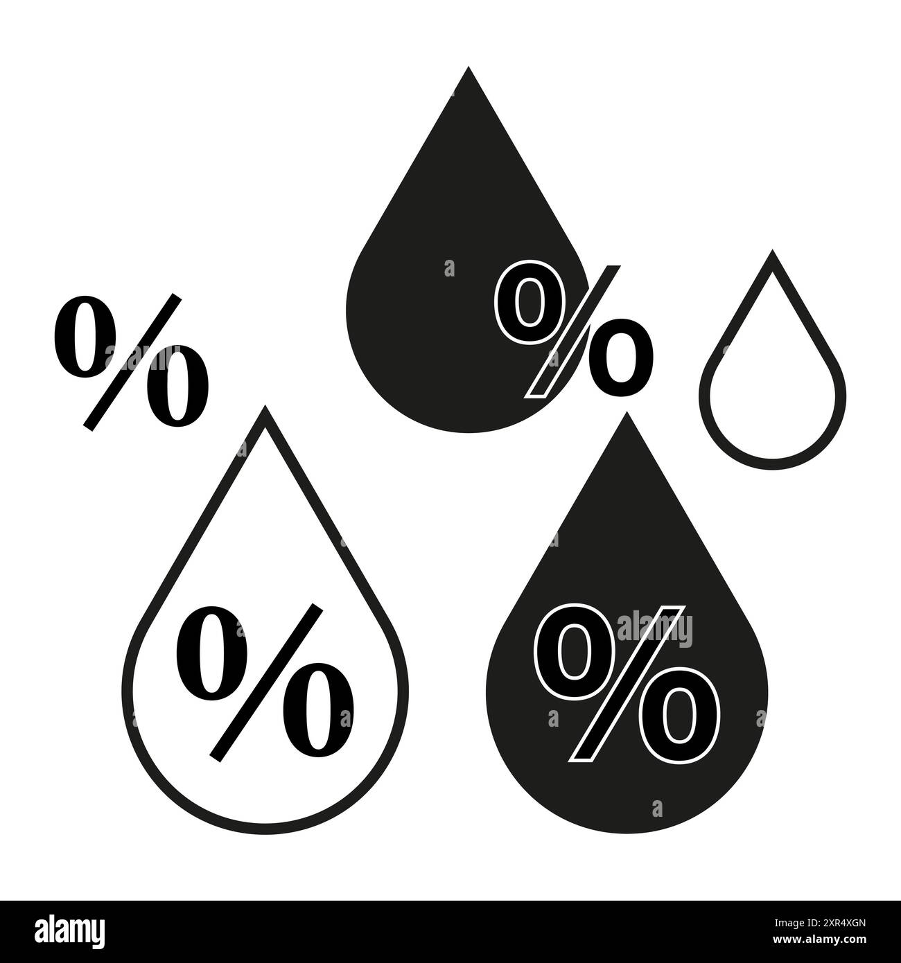 Percentage drop icons. Black liquid symbols. Vector set illustration ...