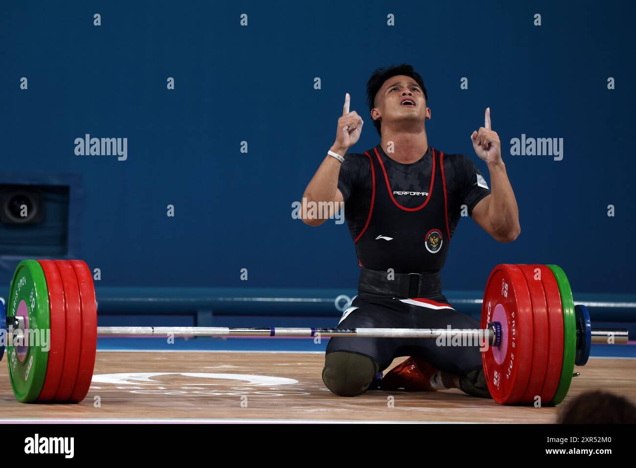 Paris, France. 08th Aug, 2024. Rizki Juniansyah of Indonesia celebrates ...