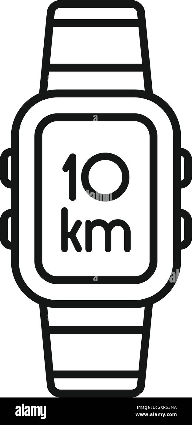 Black and white smartwatch showing 10 kilometers icon for apps and ...