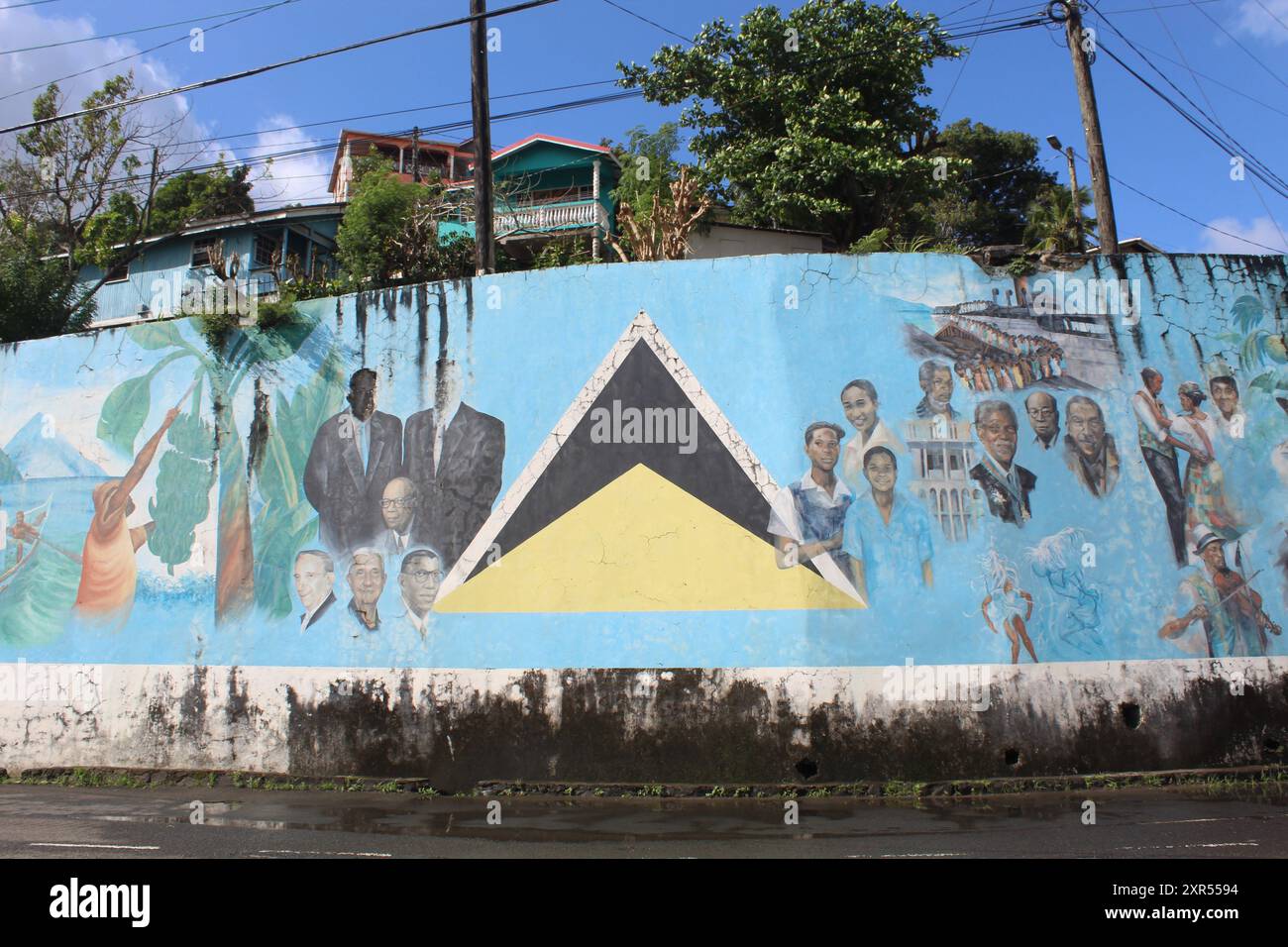 Old street mural with flag of Saint Lucia another Saint Lucians in ...