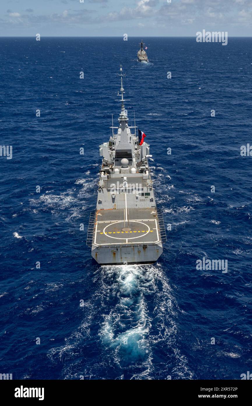French Navy frigate FS Bretagne (D 655) sails in formation July 22, off ...