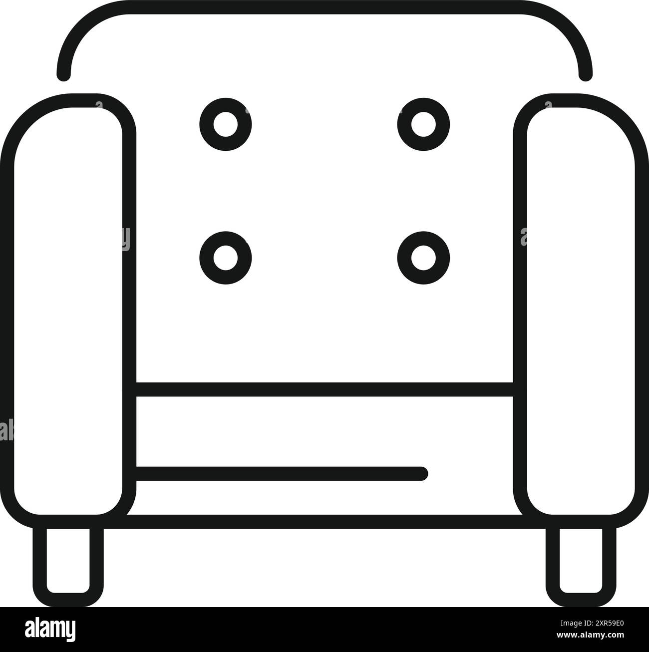 Simple black line drawing of an armchair with armrests standing on ...