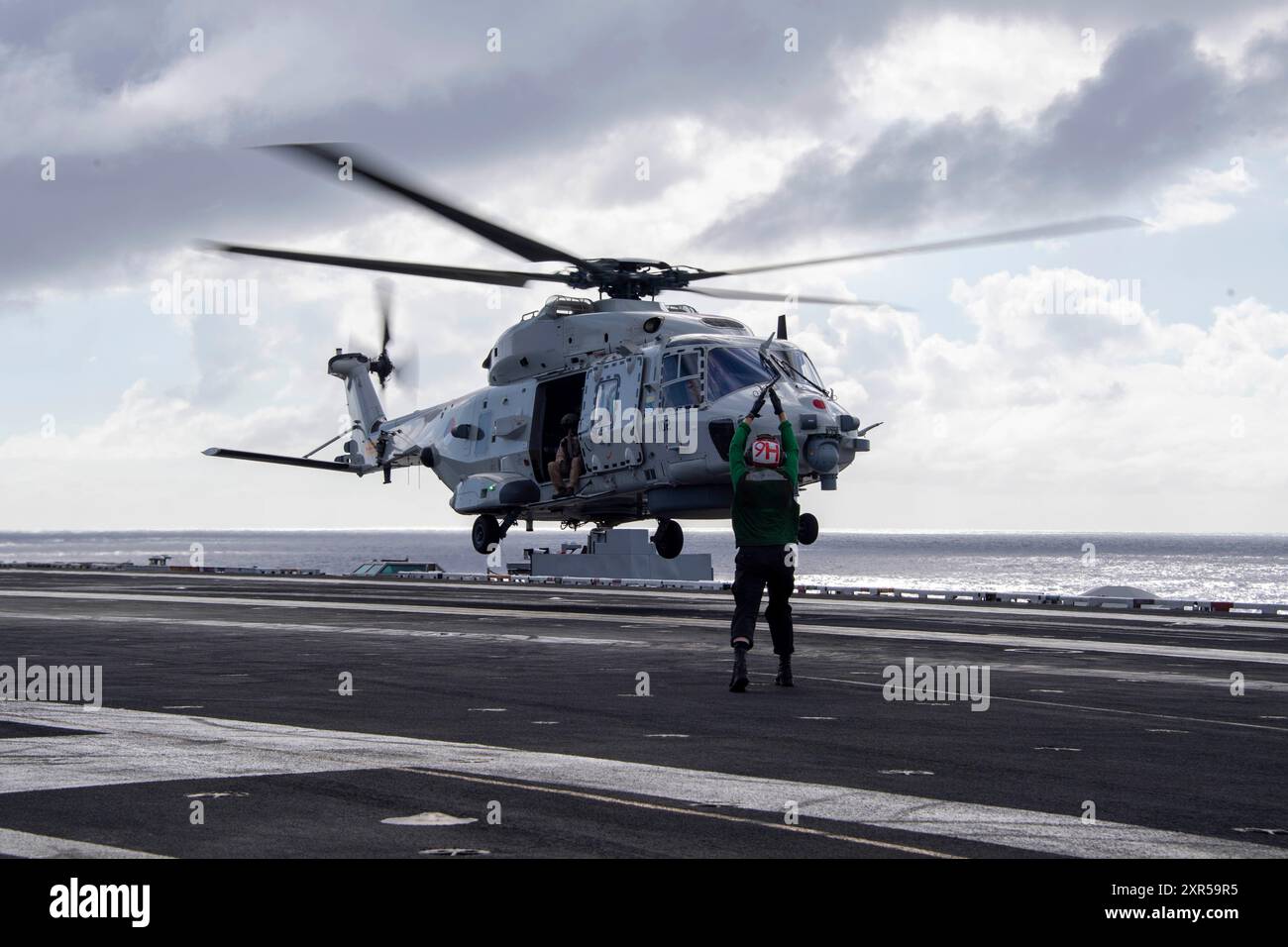 A Royal Netherlands navy NH-90 NATO frigate helicopter takes off from ...