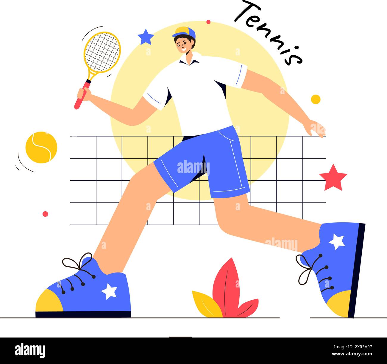 Vector Illustration of a Tennis Player Holding a Racket with a Ball on ...