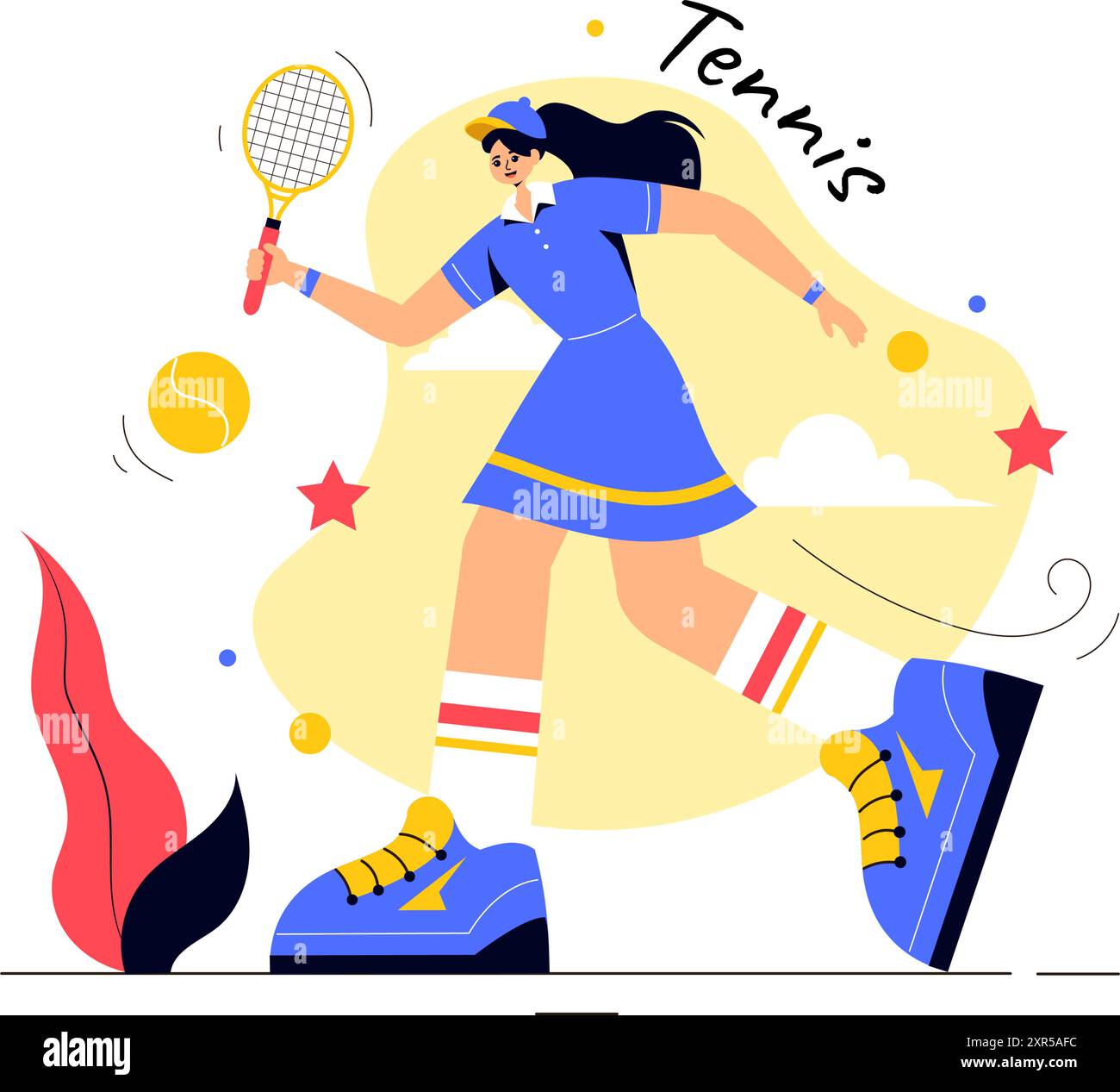 Vector Illustration of a Tennis Player Holding a Racket with a Ball on ...
