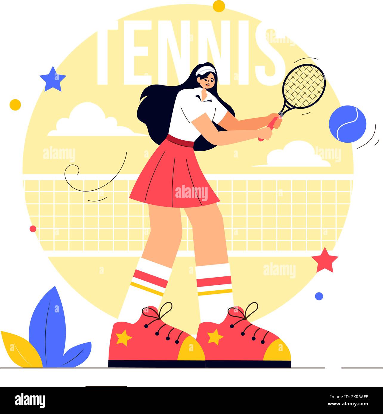 Vector Illustration of a Tennis Player Holding a Racket with a Ball on ...