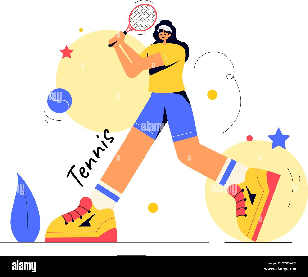 Vector Illustration of a Tennis Player Holding a Racket with a Ball on ...