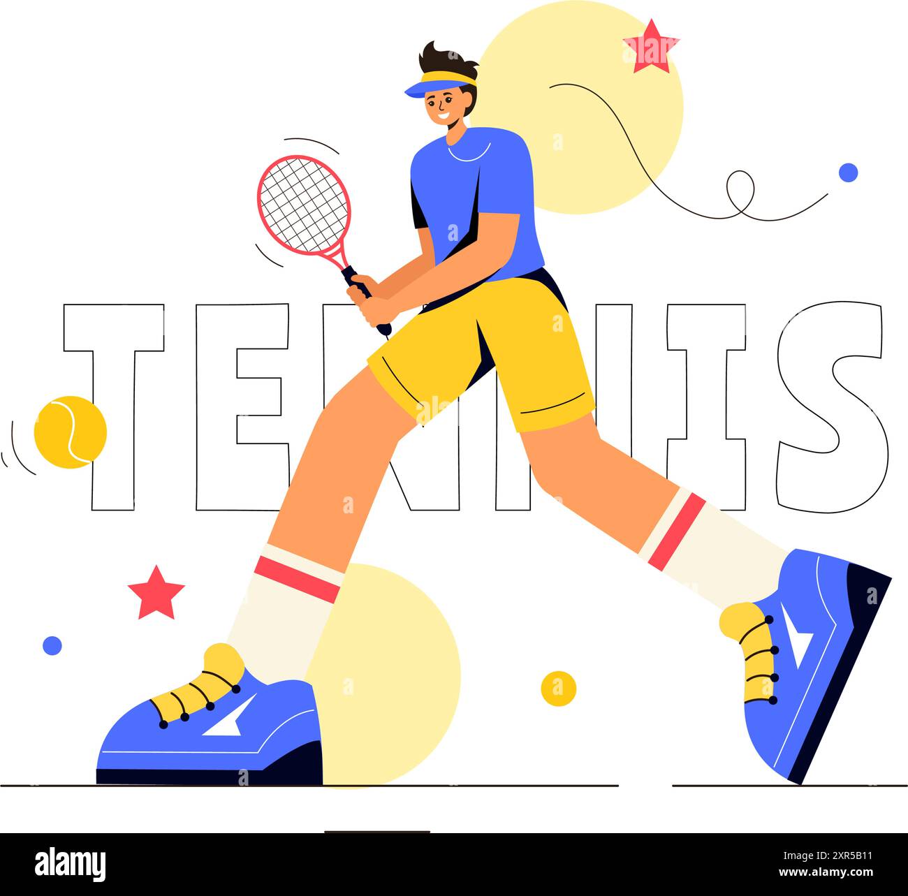 Vector Illustration of a Tennis Player Holding a Racket with a Ball on ...