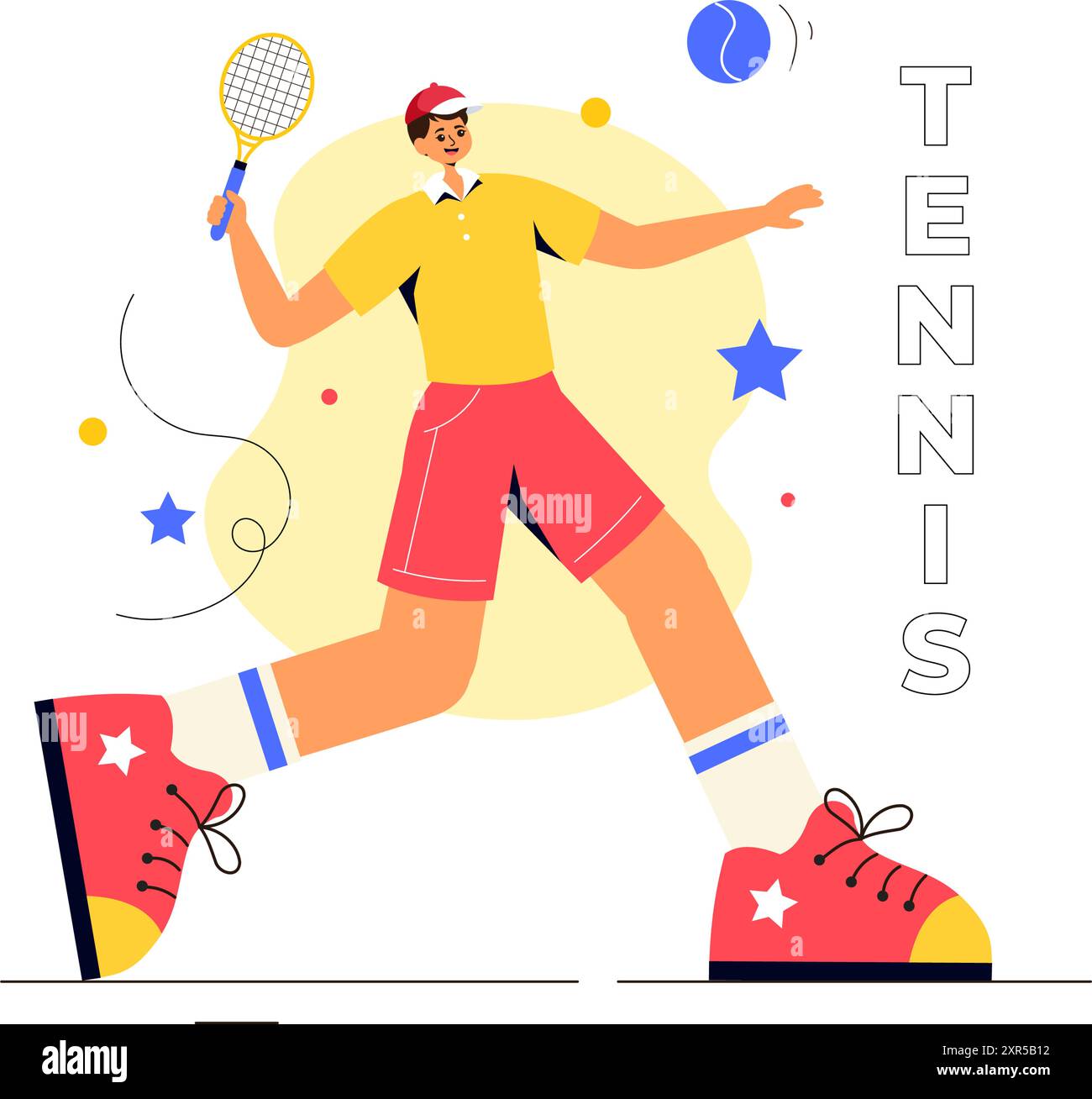 Vector Illustration of a Tennis Player Holding a Racket with a Ball on ...