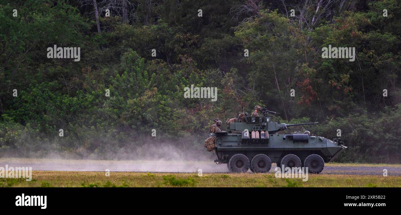 A U.S. LAV-25 conducts a simulated assault to clear a landing zone for ...