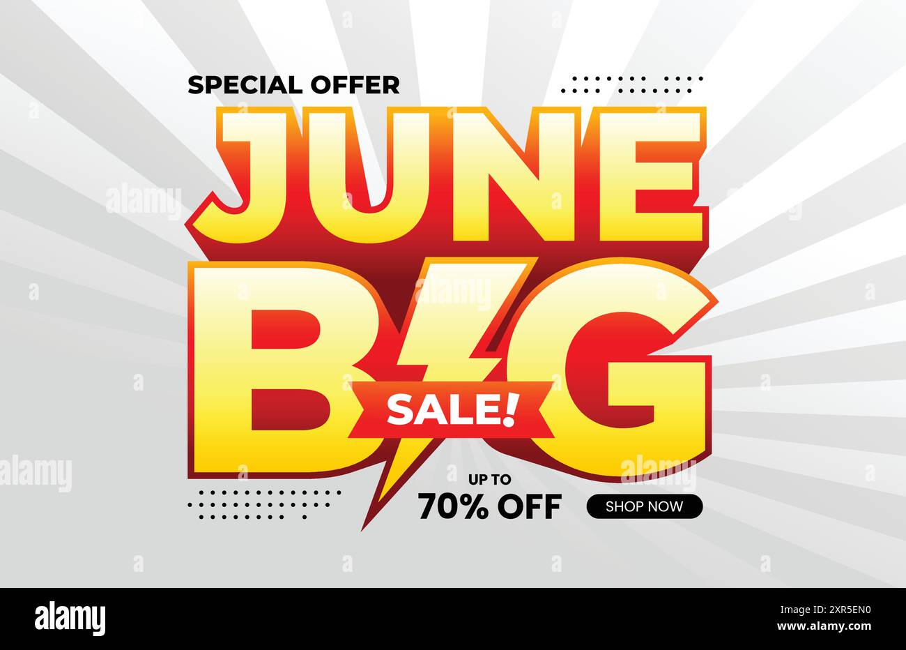 June Big Sale text with extrude effect and lightning icon. For banner ...