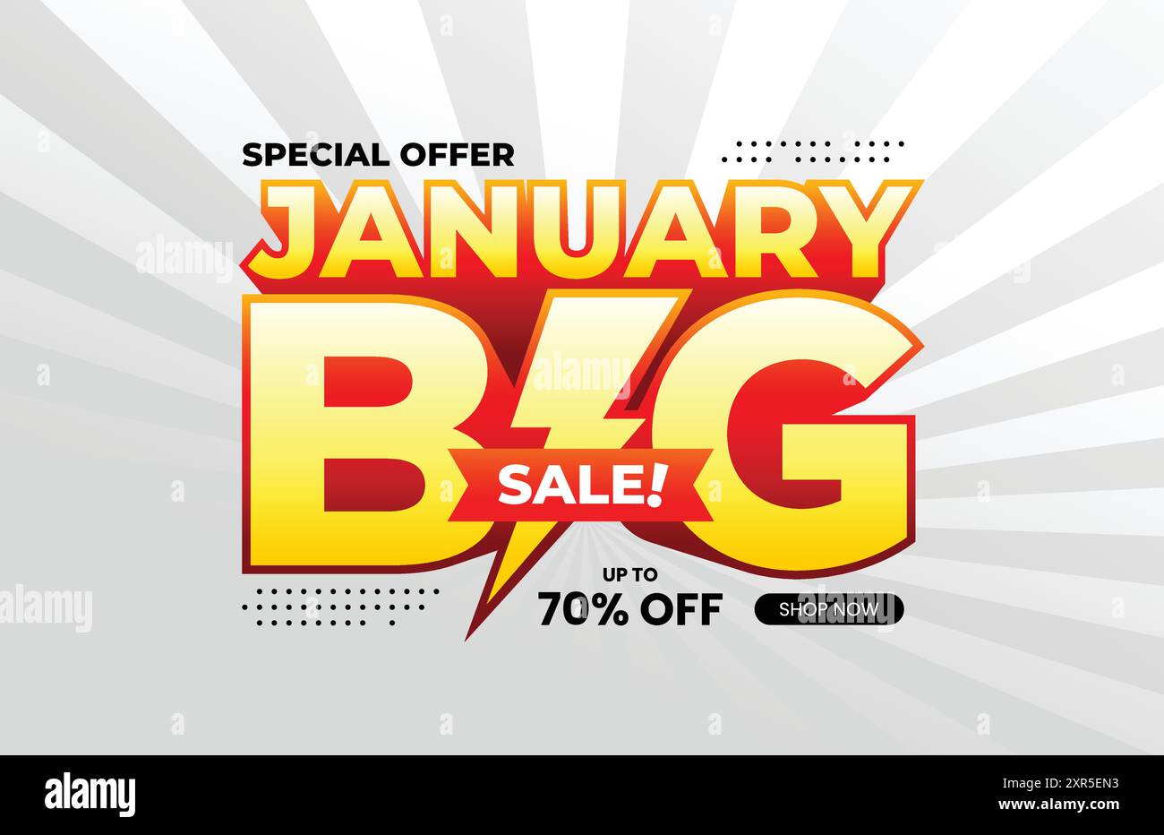 January Big Sale text with extrude effect and lightning icon. For ...