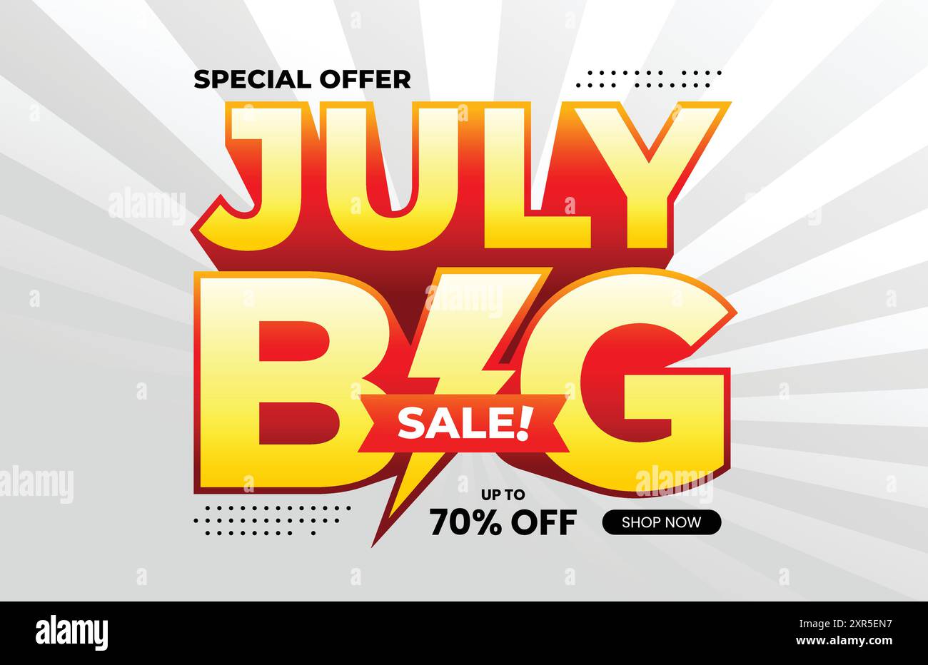 July Big Sale text with extrude effect and lightning icon. For banner ...