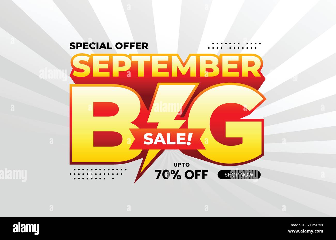 September Big Sale text with extrude effect and lightning icon. For ...