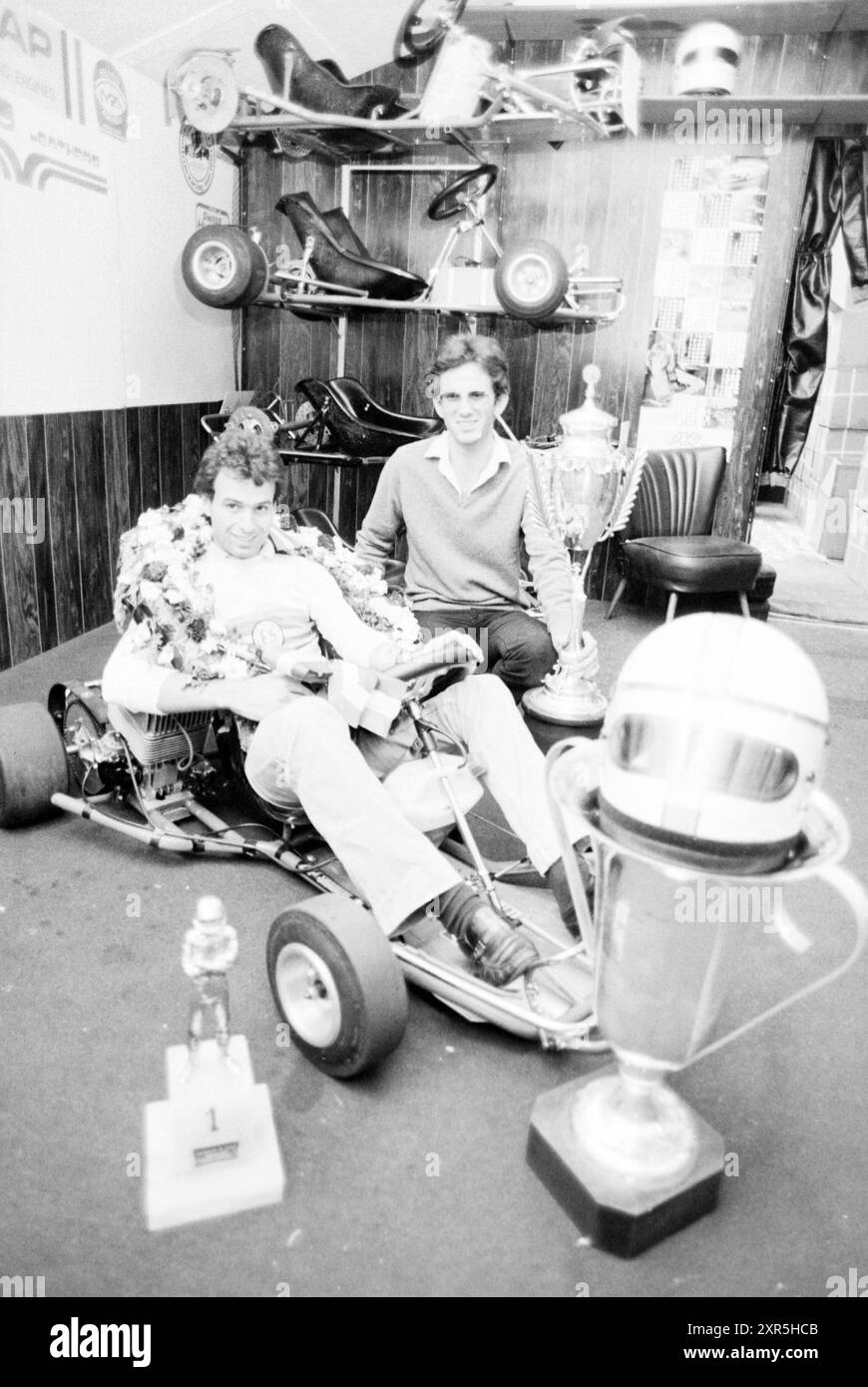 Peter Koene, 100cc karting world champion, with kart and trophies, 27 ...