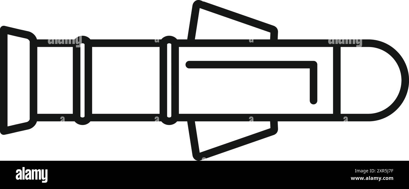 Military rocket launcher delivering explosive warhead, line art icon of ...