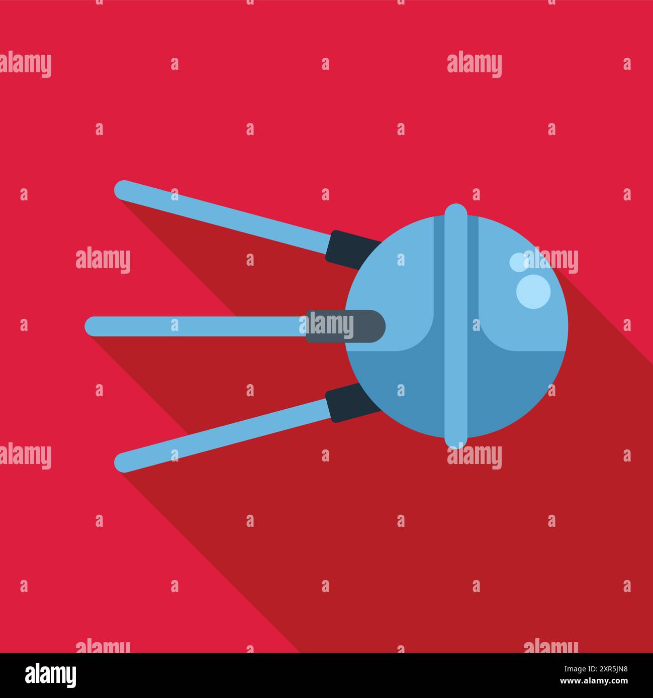 Space satellite with long antennas transmitting signals while orbiting ...