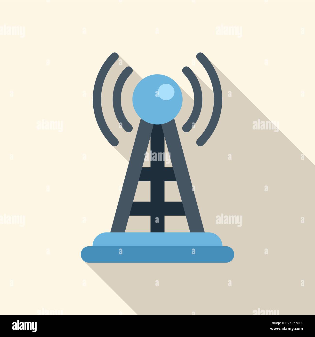 Tall radio tower with a blue sphere on top is transmitting signals, representing communication ...