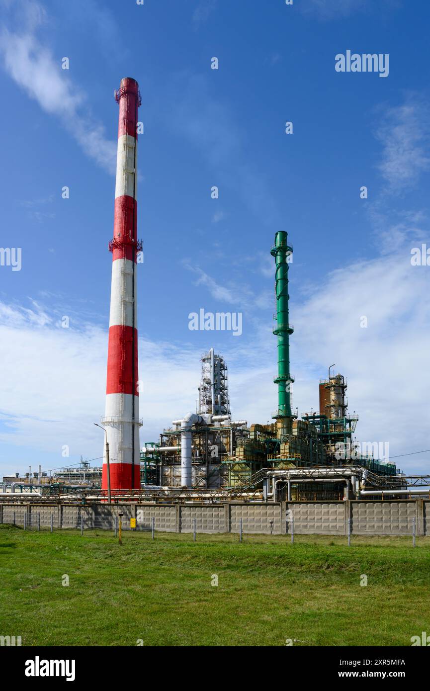 Colorful tall pipes, gas pipelines, tanks, ladders and other equipment ...