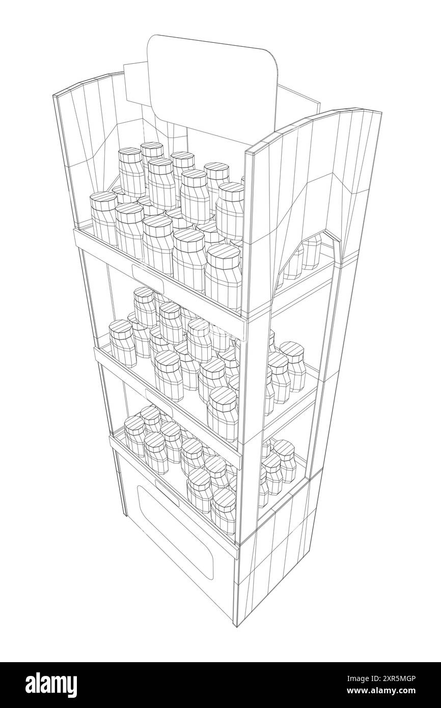 Grocery shop showcase. Supermarket with food product shelves, racks ...