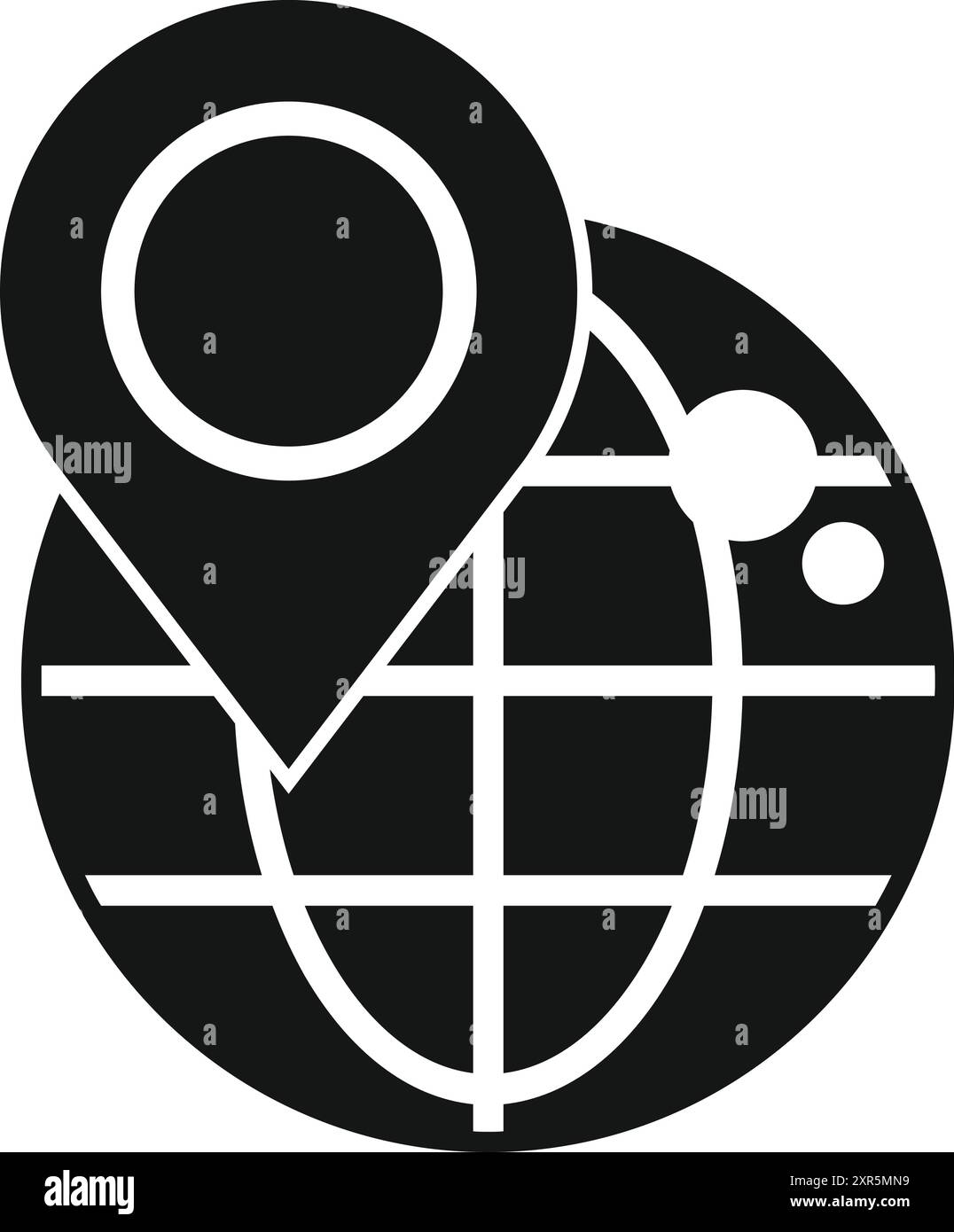Black and white icon of a location pin over a globe, representing ...