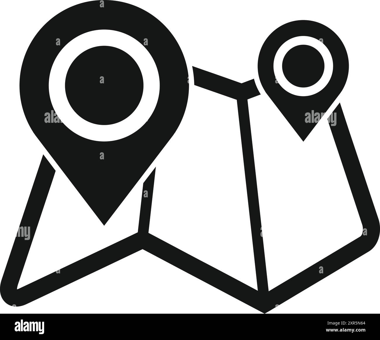 Conceptual icon of a navigation app displaying a route with two ...