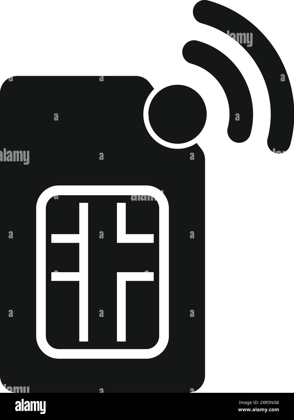 Black glyph icon representing a mobile sim card emitting a signal ...