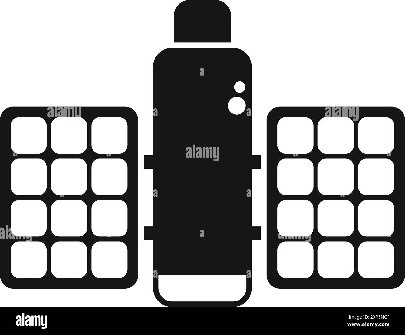 Black and white icon of a space satellite orbiting earth, transmitting ...