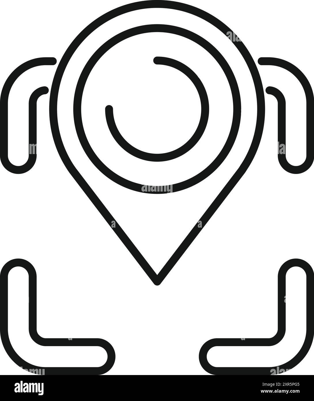 Simple line icon of a camera inside a map pin, indicating a photo ...