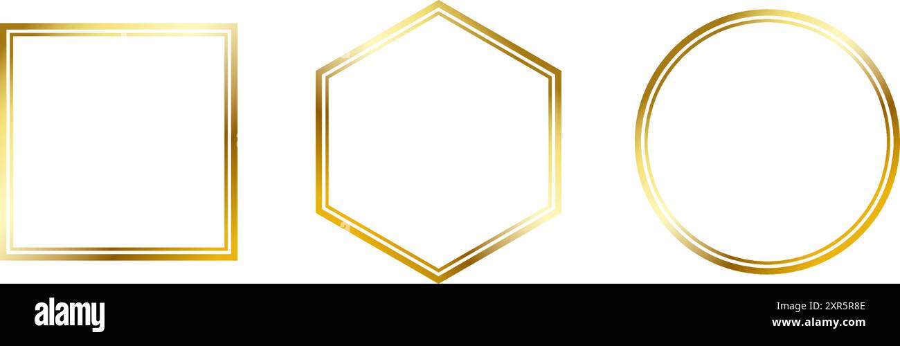 Thin golden frame set. Gold geometric border collection in art deco ...