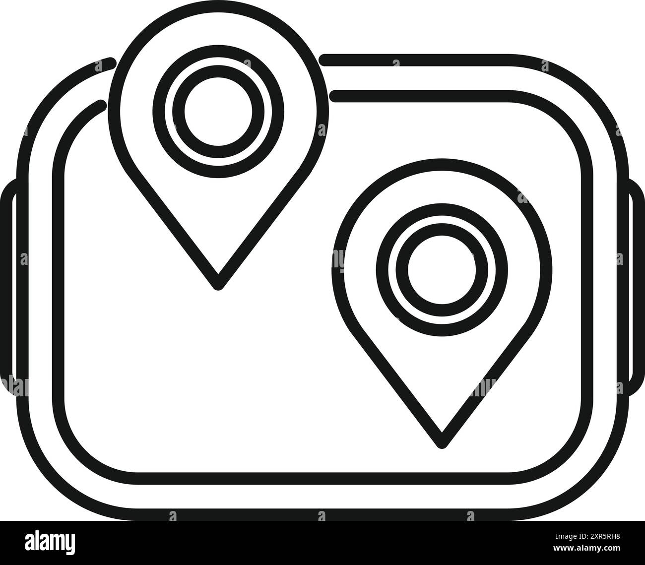 Gps navigation system showing two location pins on its screen, symbolizing navigation and route ...