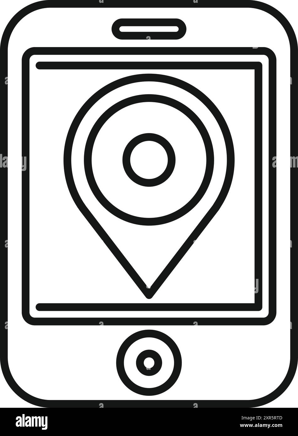 Line art icon of a smartphone displaying a location pin, symbolizing gps and navigation apps ...
