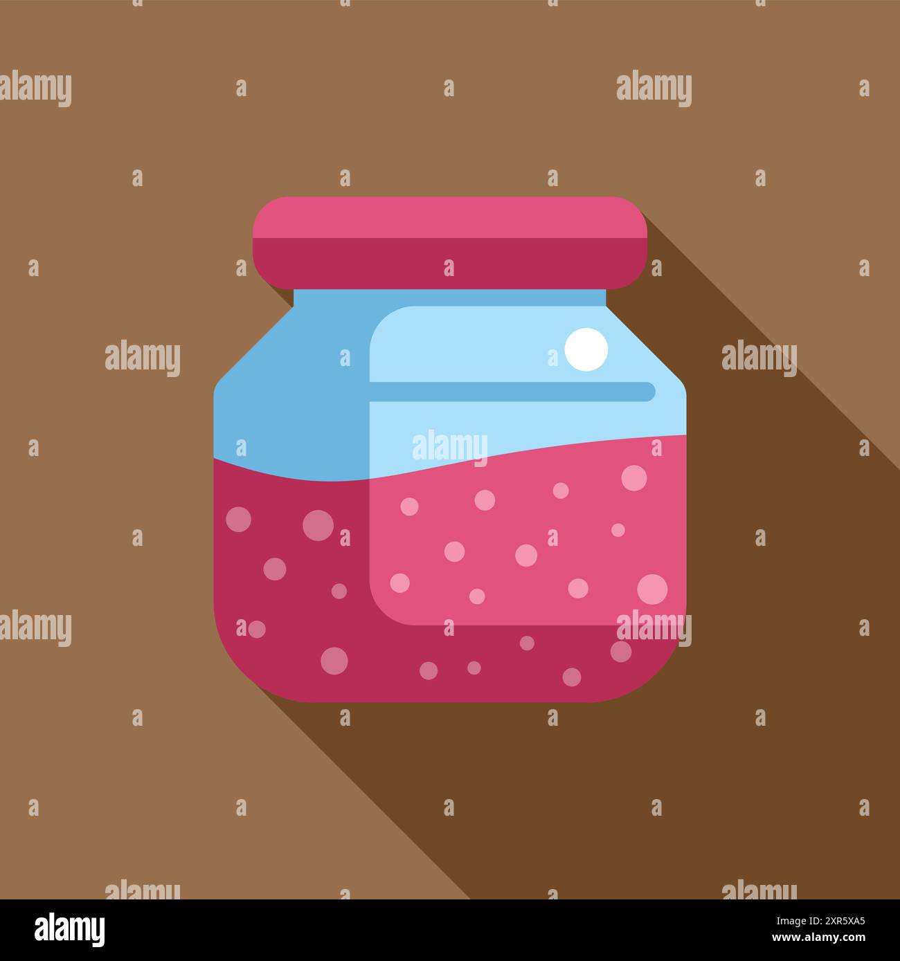 Glass jar filled with sweet jam and bubbles, long shadow design, flat ...