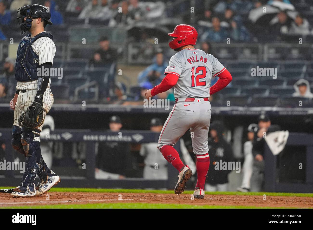 BRONX, NY - AUGUST 08: Los Angeles Angels Left Fielder Kevin Pillar (12 ...